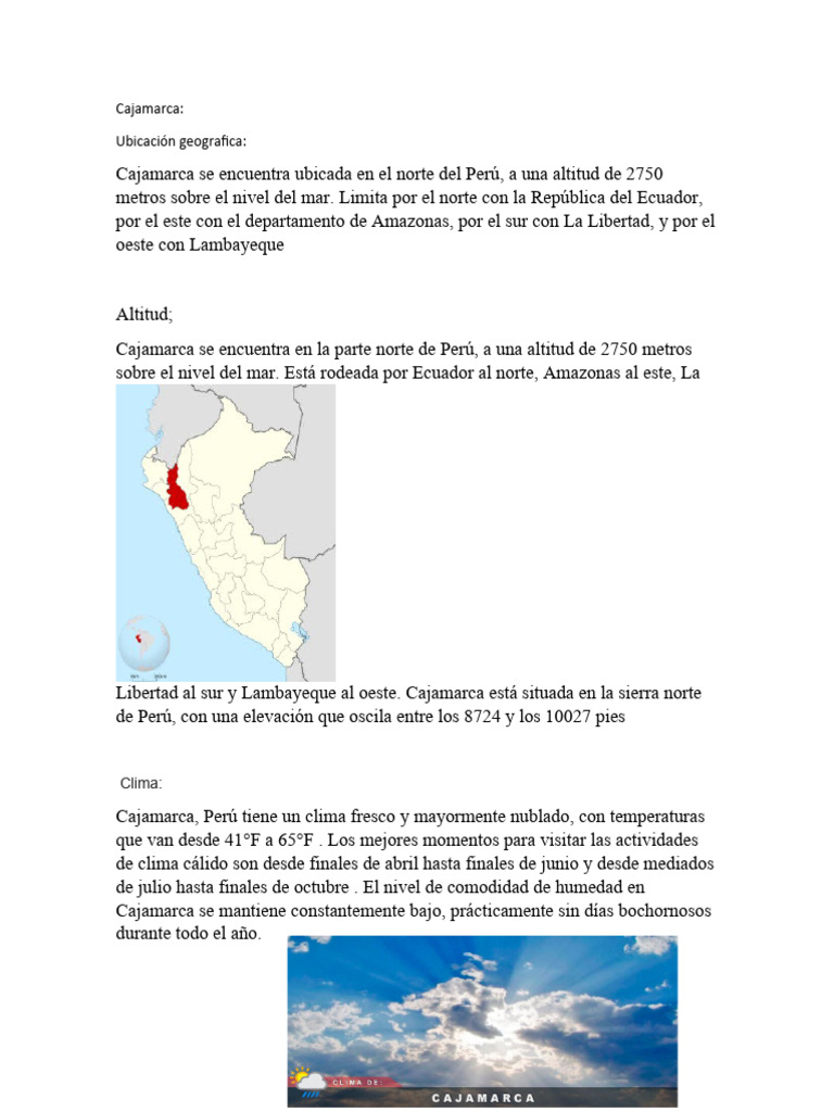 Cajamarca: Ubicación Geografica:: Clima | PDF | Alimentos | Cocina