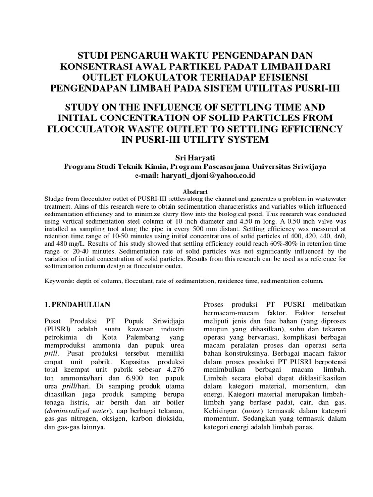 Sri Haryati Program Studi Teknik Kimia, Program Pascasarjana Universitas Sriwijaya E-Mail ...