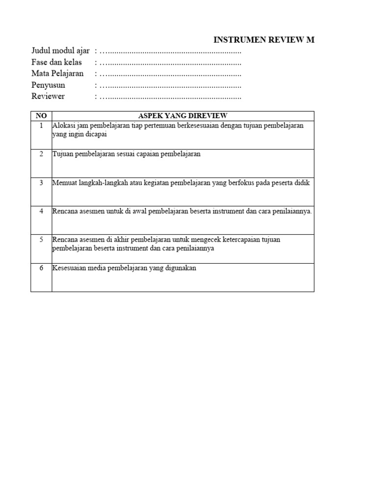 Instrumen Review Modul P5 | PDF