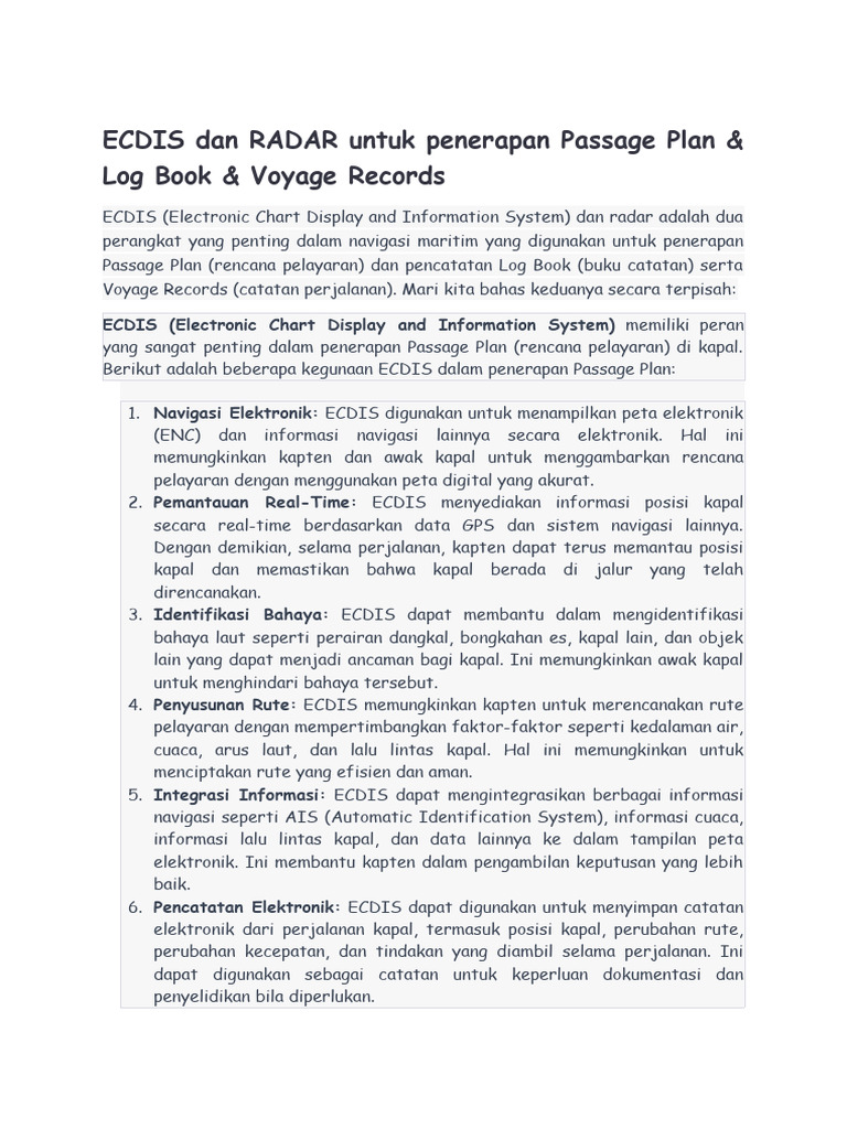 ECDIS Dan RADAR Untuk Penerapan Passage Plan | PDF