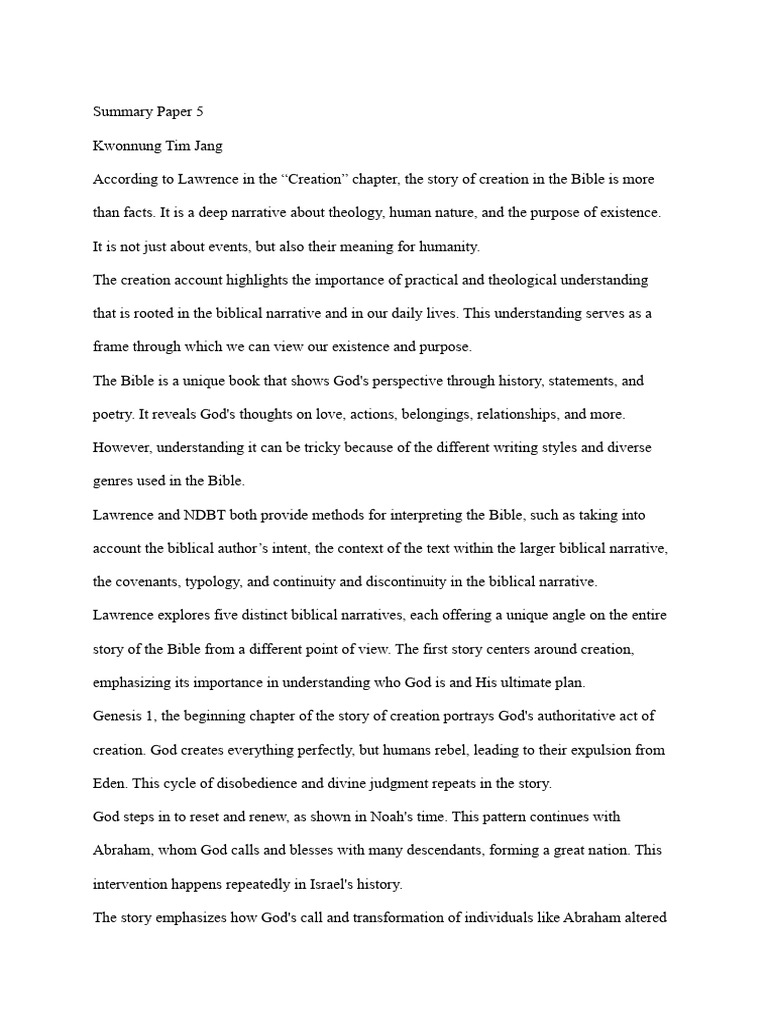Summary Paper 5 | PDF | Genesis Creation Narrative | Bible