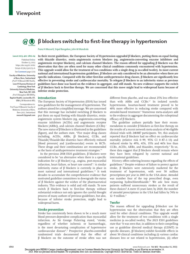 Viewpoint: Franz H Messerli, Sripal Bangalore, John M Mandrola | PDF ...