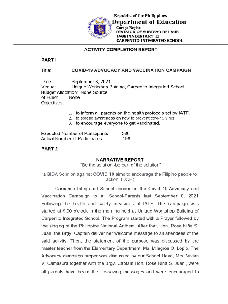 Covid19 and Vaccination Narrative Report | PDF | Health Sciences | Pandemic
