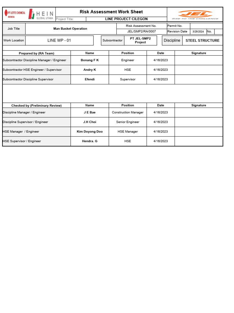 RA Work Using Manbaskets | PDF | Occupational Safety And Health | Risk