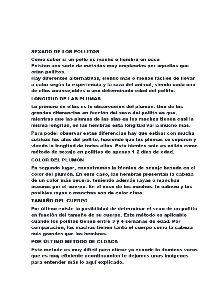 Sexaje Pollos | PDF | Pollo | Aves