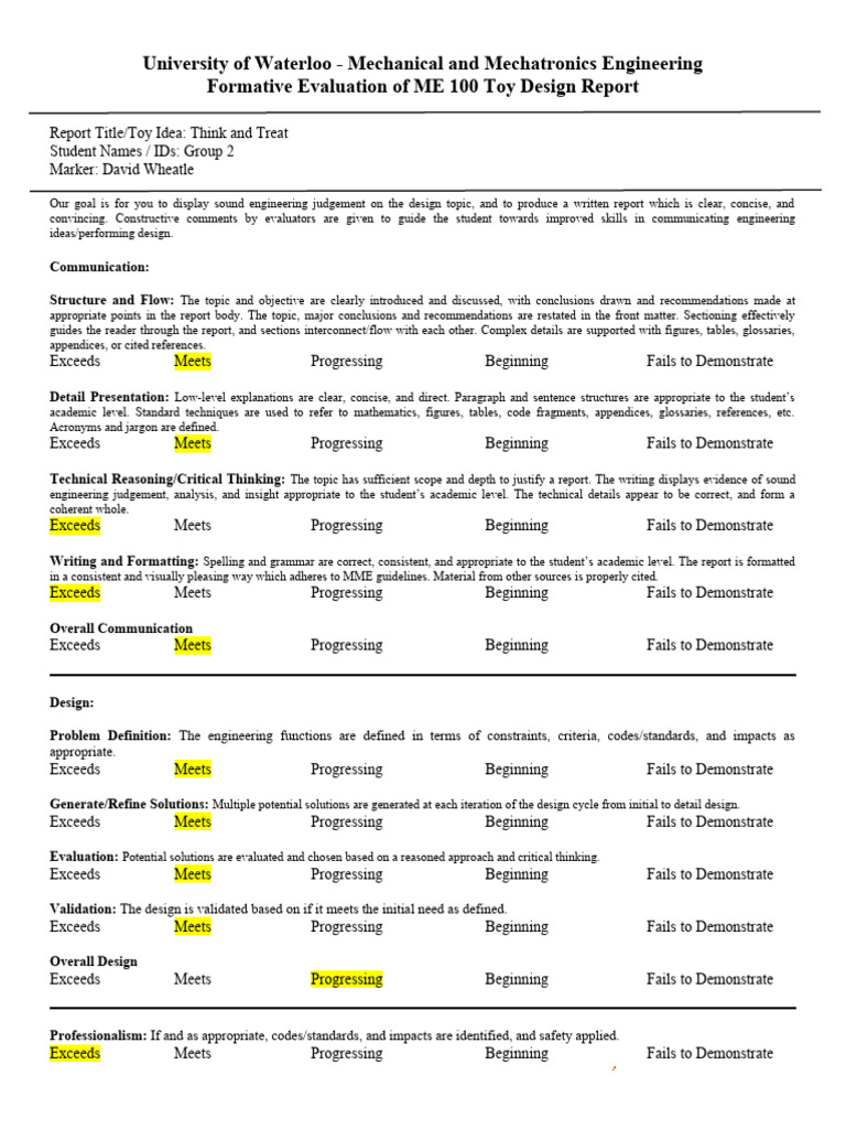 ME100 Draft Report Evaluation, Group 2 Final Report | Download Free PDF | Engineering | Evaluation