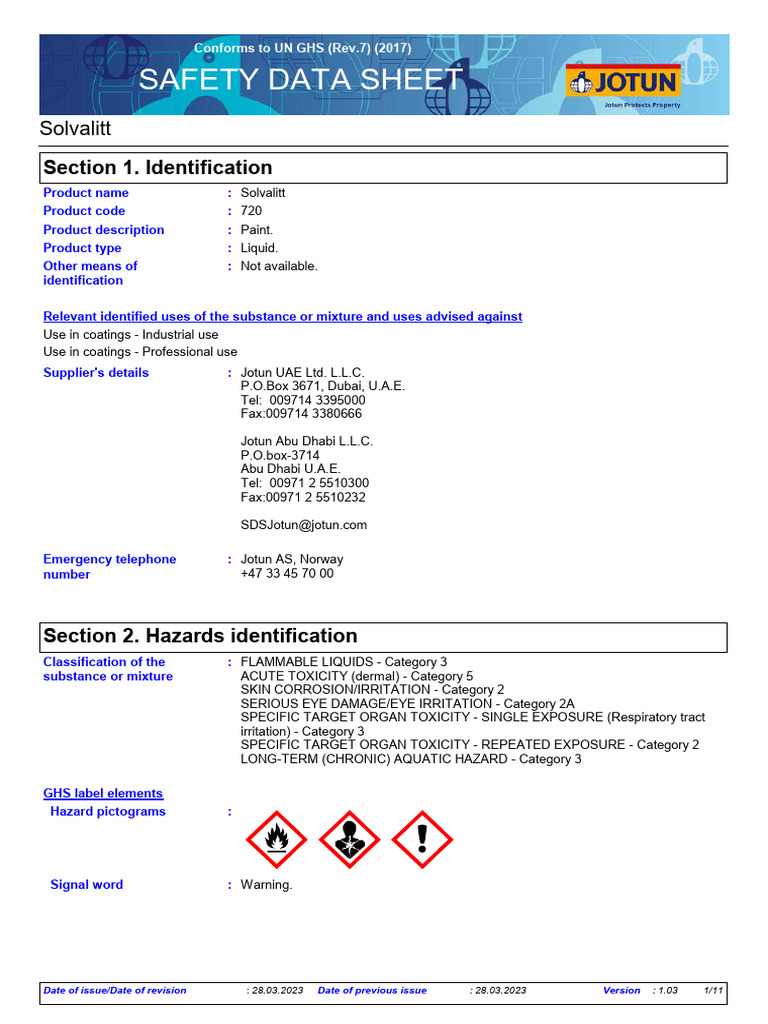 SDS 720 Solvalitt Euk AE | PDF | Chemistry | Occupational Safety And Health