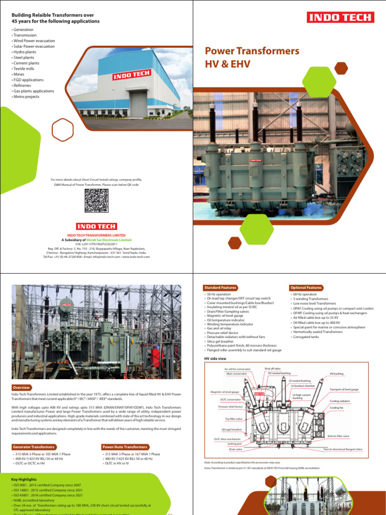 Indotech Power Transformers Brochure | PDF | Transformer | Physical Sciences