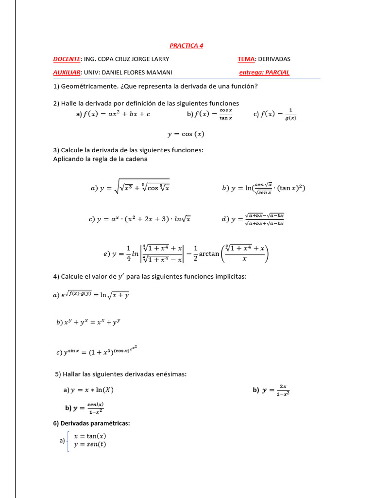 Mat 1101 T P-4 (Derivadas) | PDF | Derivado | Enseñanza de matemática