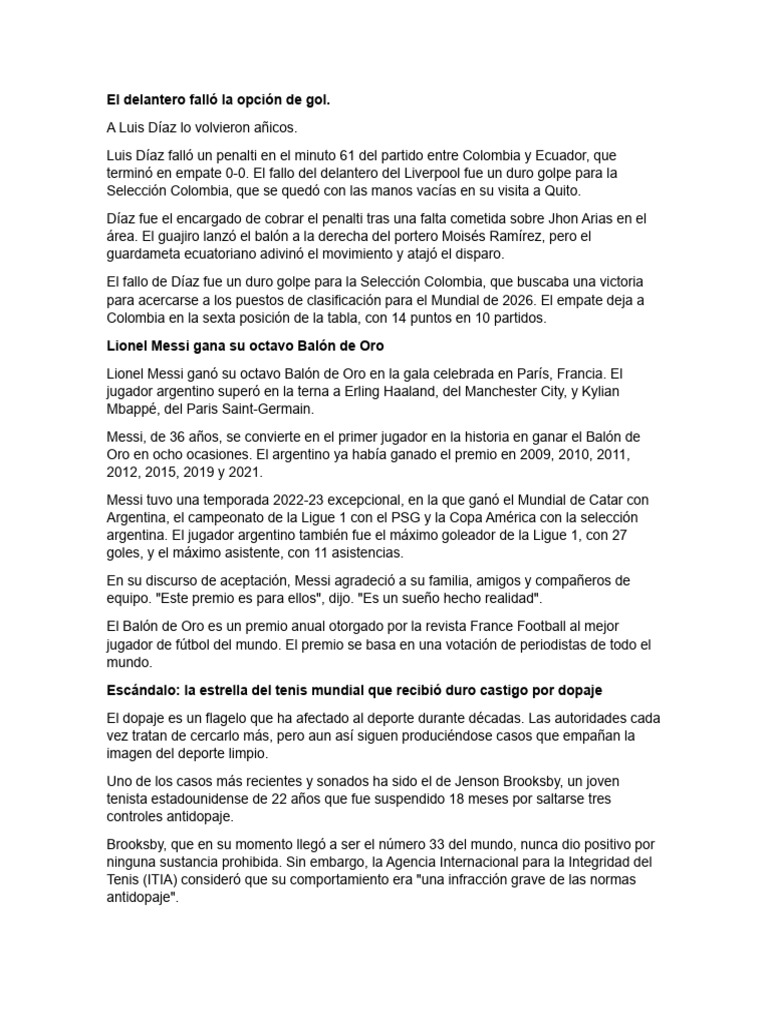 reportaje mio | PDF | Lionel Messi | Dopaje en el deporte