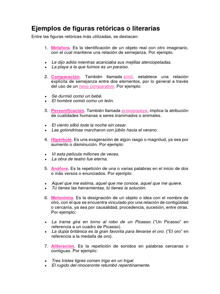 Ejemplos de Figuras Retóricas | PDF | Artes del Lenguaje y Comunicación