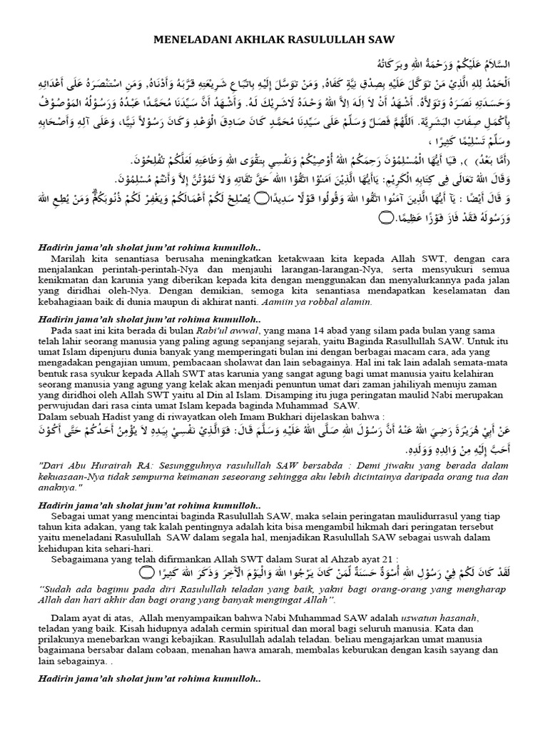 Meneladani Akhlak Rasulullah Saw | PDF Meneladani Akhlak Rasulullah Saw | PDF