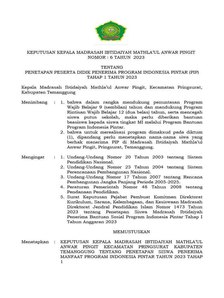 SK Penerima PIP | PDF