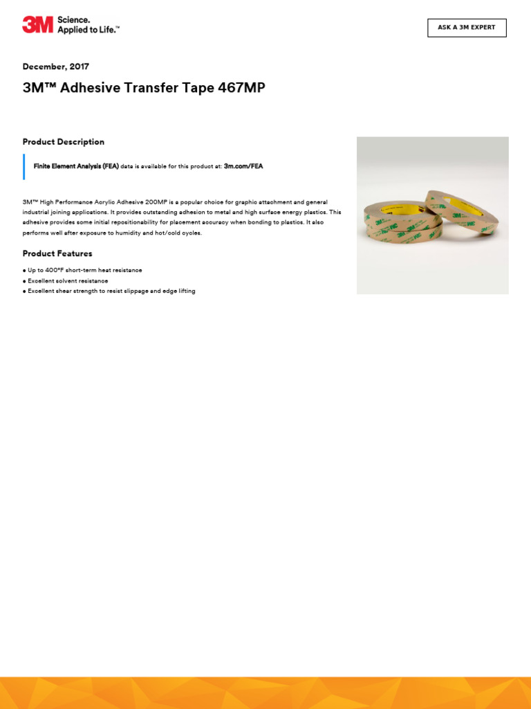 3M Adhesive Transfer Tape 467MP | PDF | Adhesive | Lamination