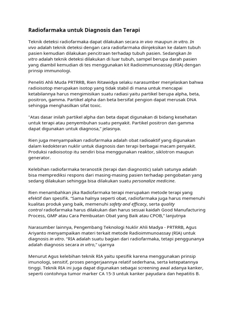 Radiofarmaka Untuk Diagnosis Dan Terapi | PDF | Pengembangan Diri | Kesehatan Holistik