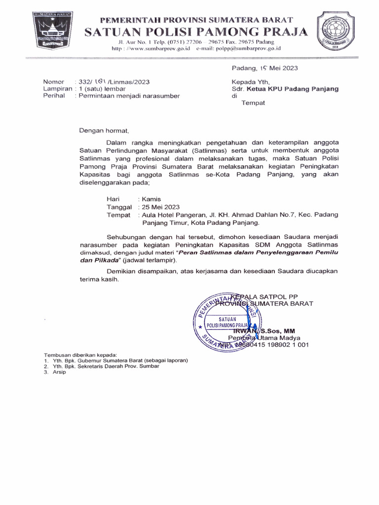 Surat Narasumber KPU | PDF