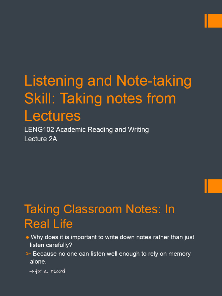 Lecture 2a Listening and Note-Taking Skill - Student | PDF | Lecture | Cognitive Psychology