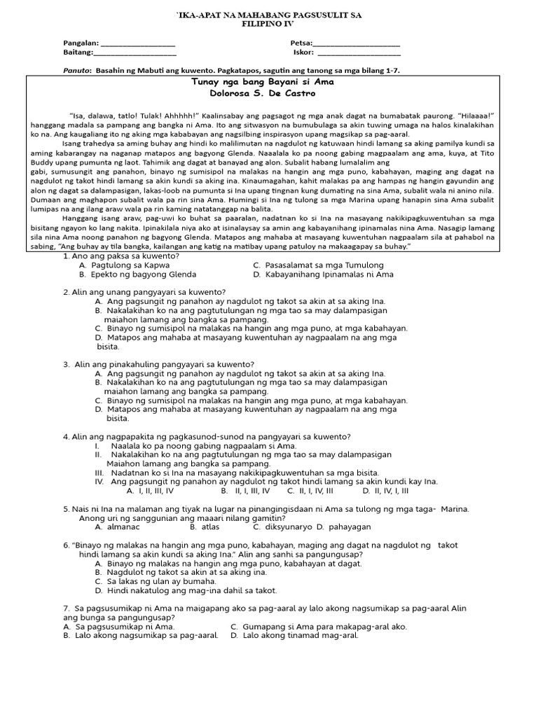 4TH PT Filipino | PDF