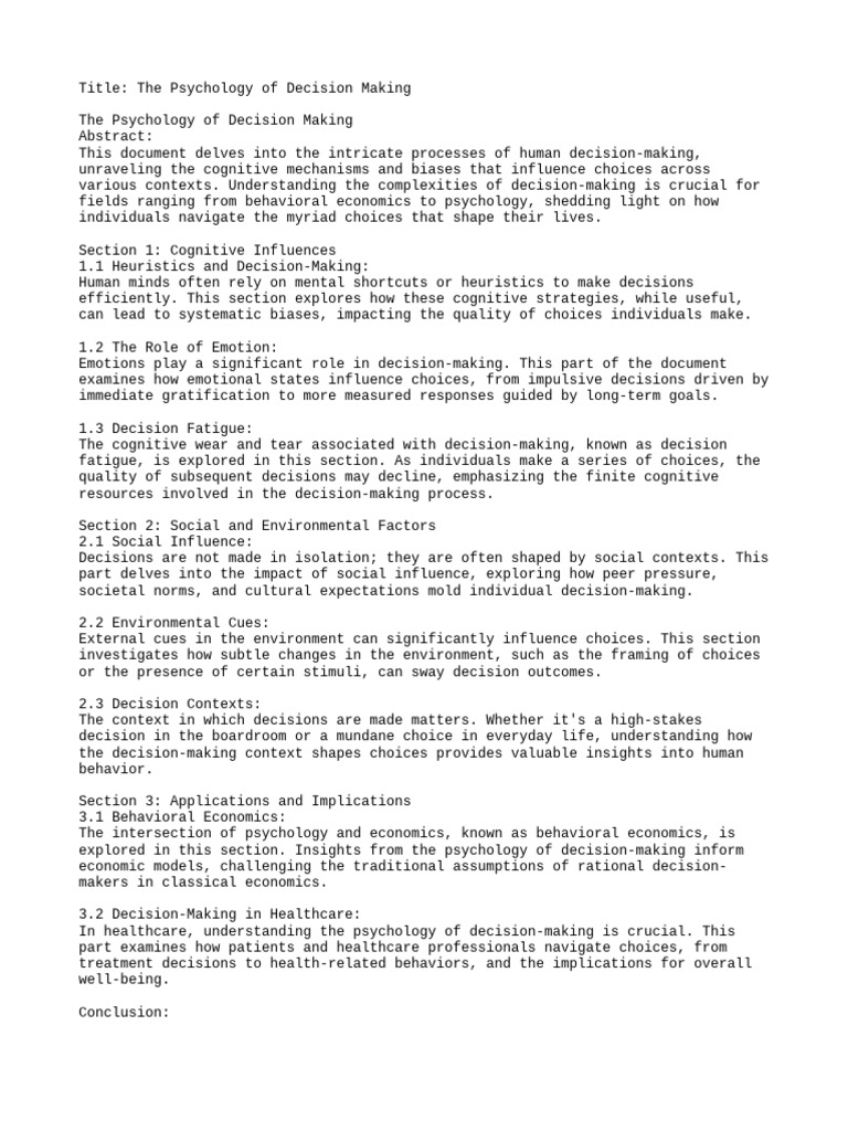 The Psychology of Decision Making | PDF | Decision Making | Psychology