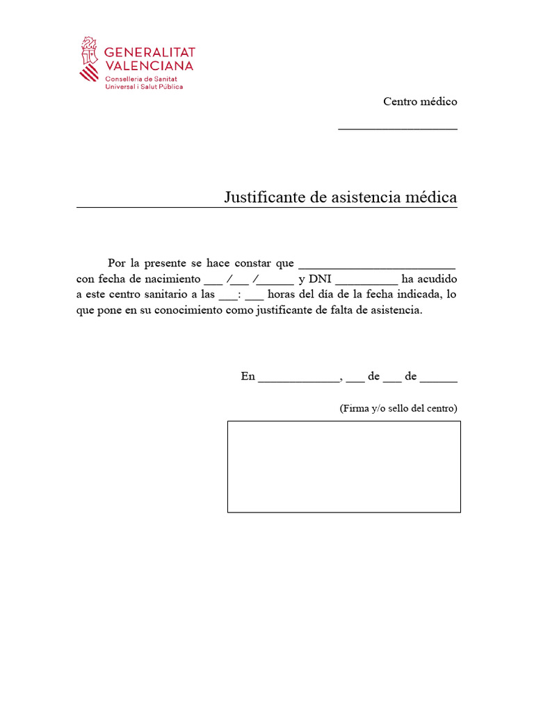 Plantilla Justificante Medico Valencia | PDF