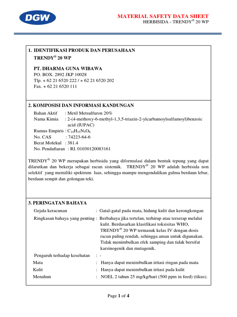 Msds H-Trendy 20wp | PDF | Kesehatan Holistik