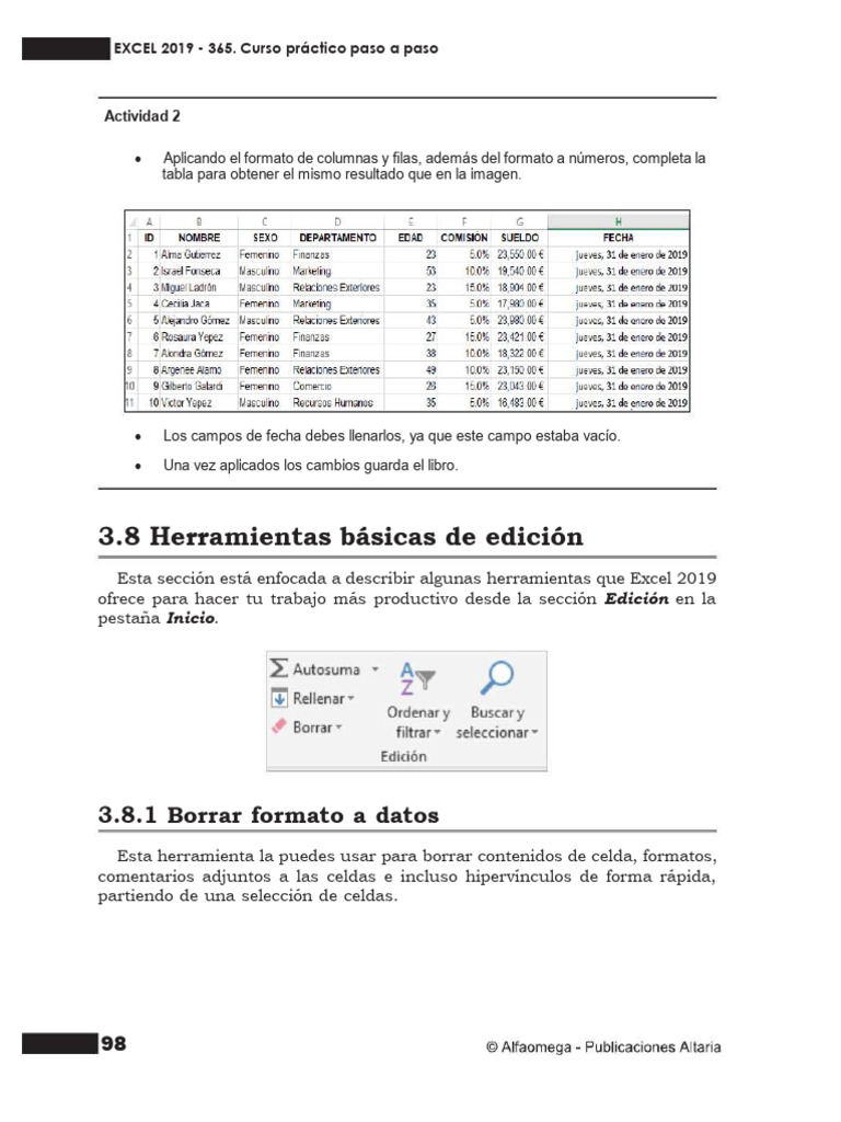 Herramientas de Edición en Excel 2019 | PDF | Microsoft Excel ...