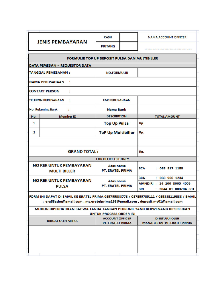 FORM TOP UP LAMA | PDF