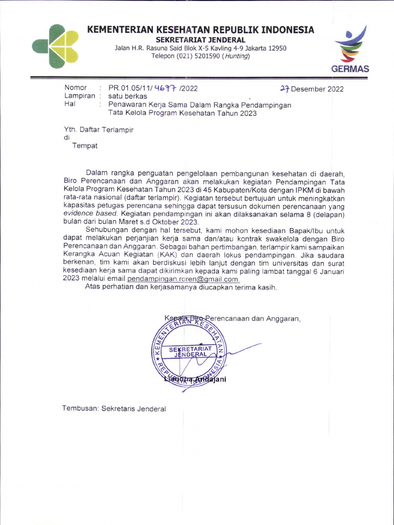 4677 - Surat Penawaran Kerja Sama Pendampingan 2023 - 001 | PDF