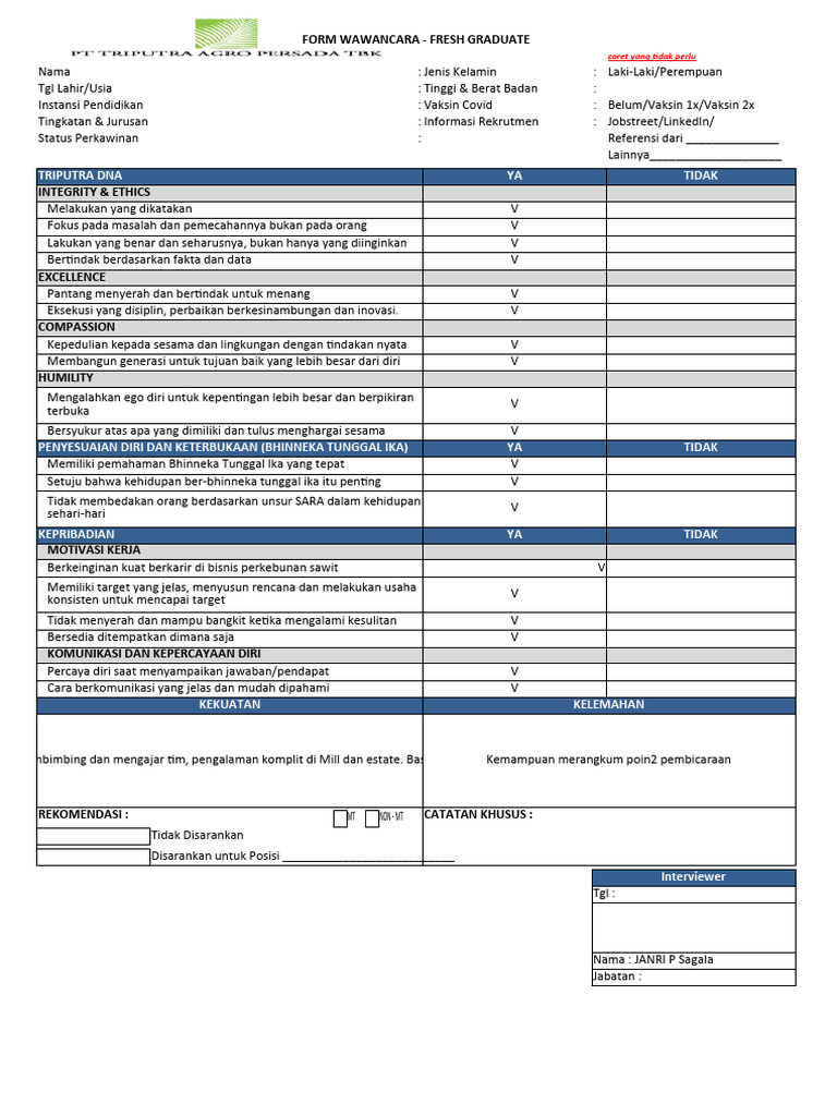 Form Interview Karyawan | PDF