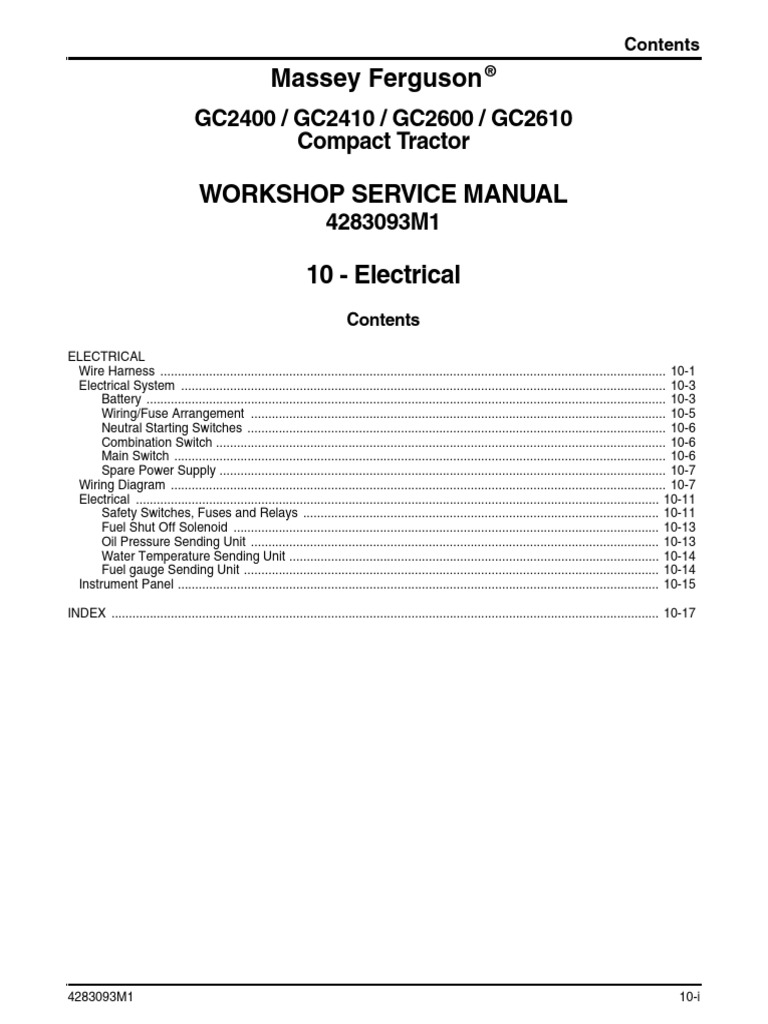 Massey Ferguson: GC2400 / GC2410 / GC2600 / GC2610 Compact Tractor | PDF | Battery Charger ...