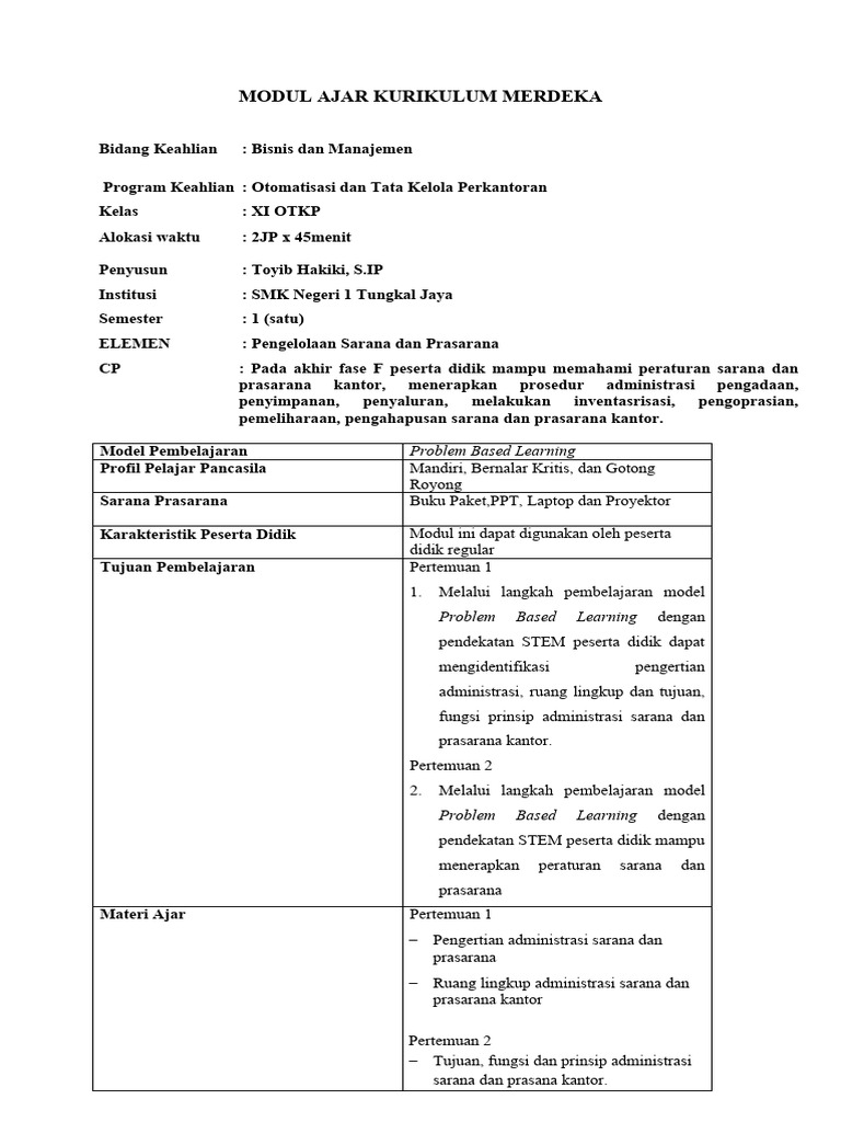 Modul Ajar Kurikulum Merdeka: Problem Based Learning | PDF