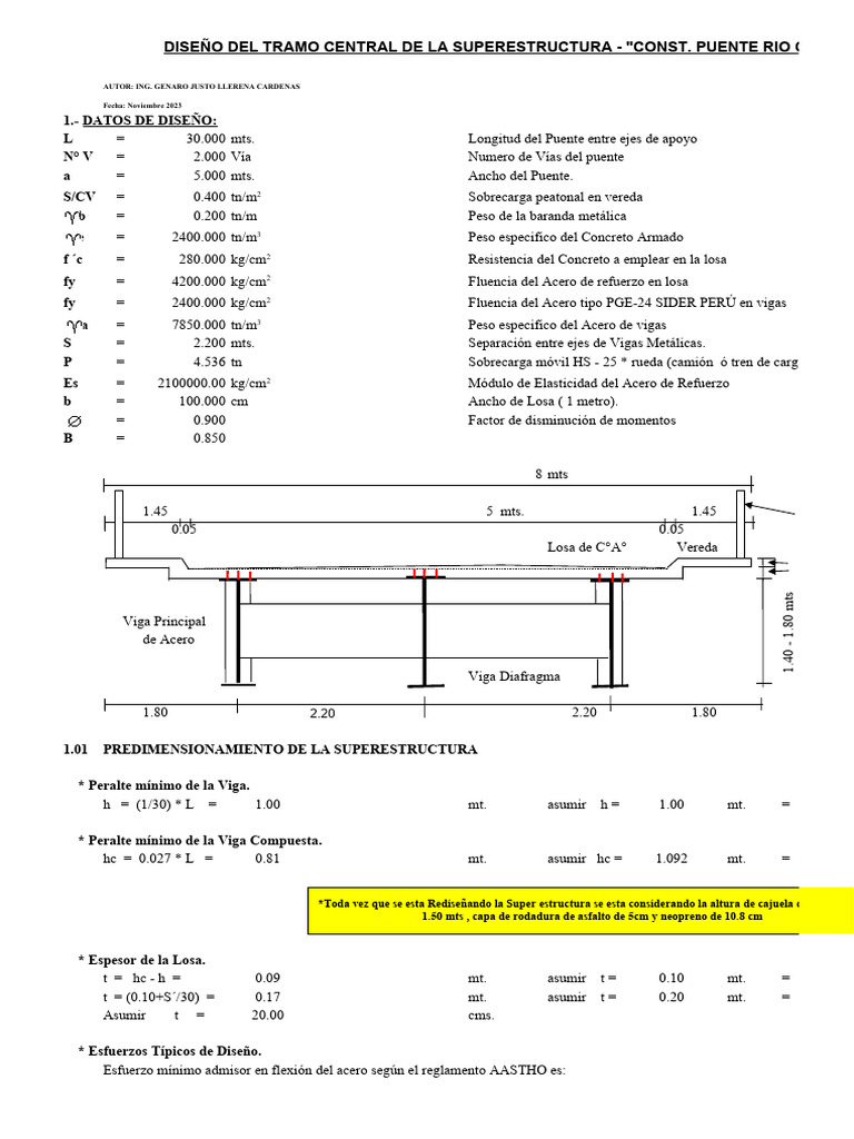 DISEÑO DE VIGA SECCION COMPUESTA RIO CAZADOR FINALE finale | PDF | Hormigón | Viga (Estructura)