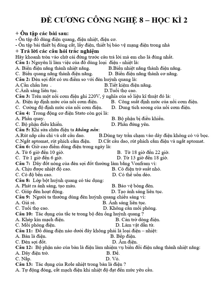 De Cuong - CN8 - Hk2 | PDF