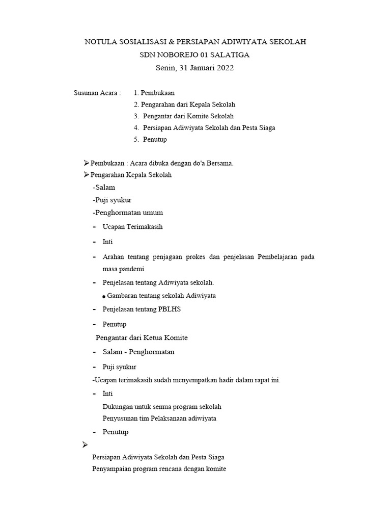 Notula Sosialisasi Adiwiyata | PDF