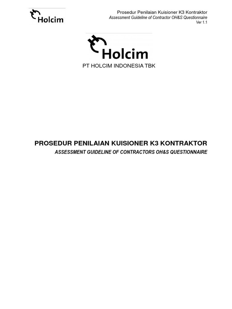 Contractor - OHS - Questionnaire - Assessment - Guideline V.1.1 | PDF