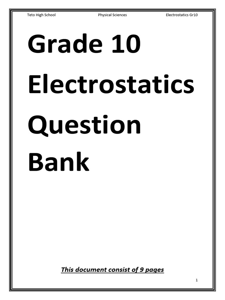 Grade 10 Electrostatics Question Bank | PDF | Electrostatics | Electric ...