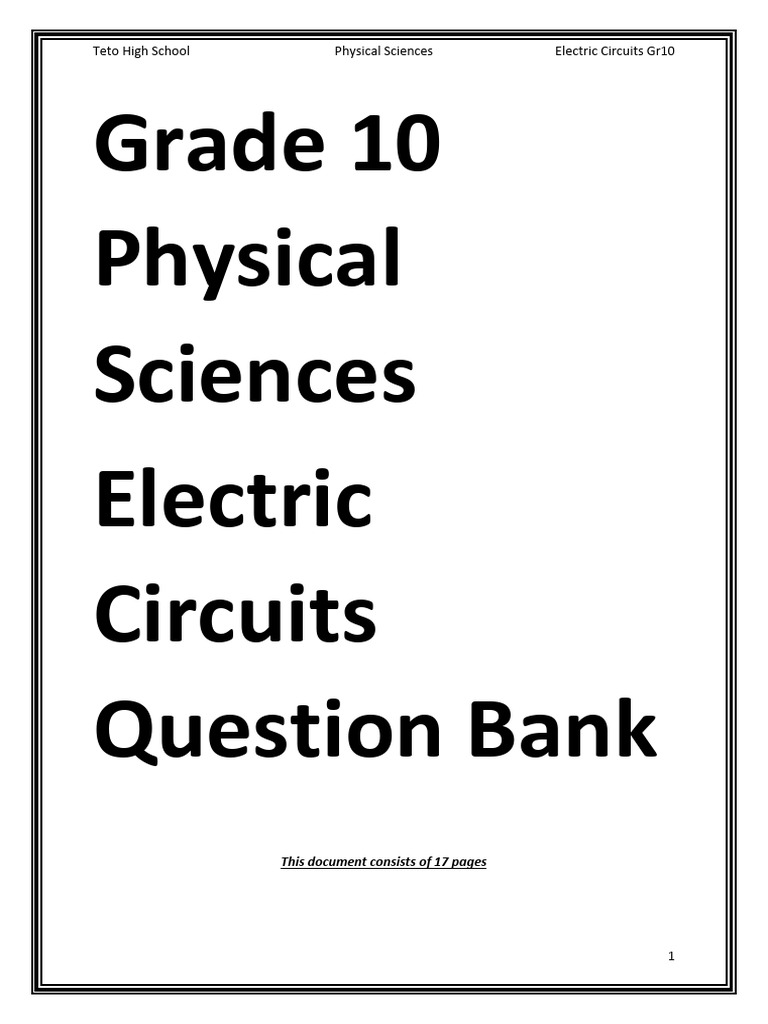 Grade 10 Electric Circuits Question Bank | PDF | Voltage | Volt