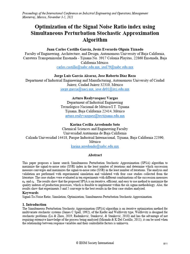 Optimization of The Signal Noise Ratio Index Using Simultaneous Perturbation Stochastic ...