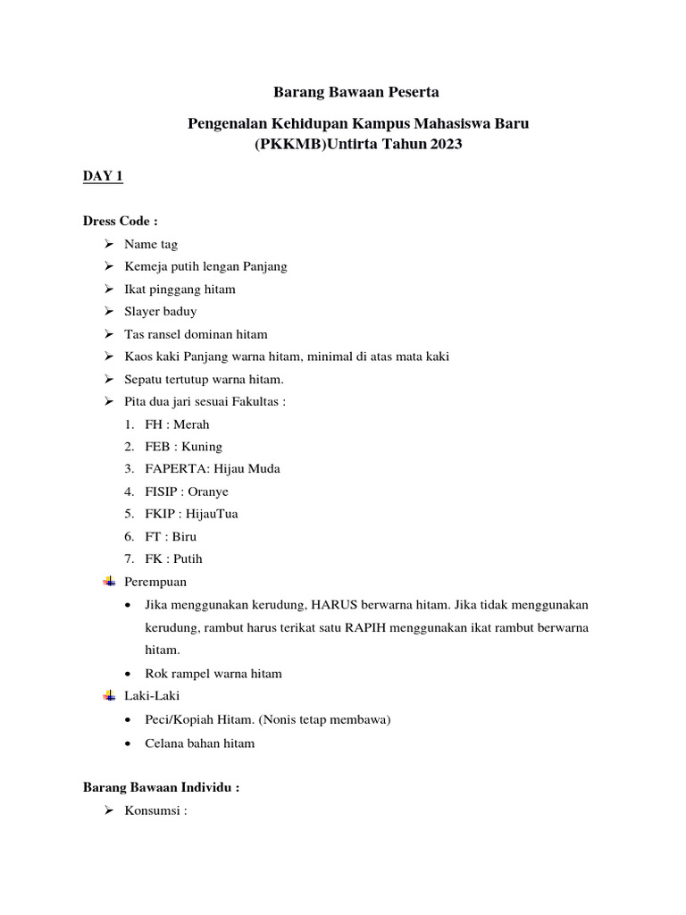 Perlengkapan PKKMB Untirta 2025 | PDF