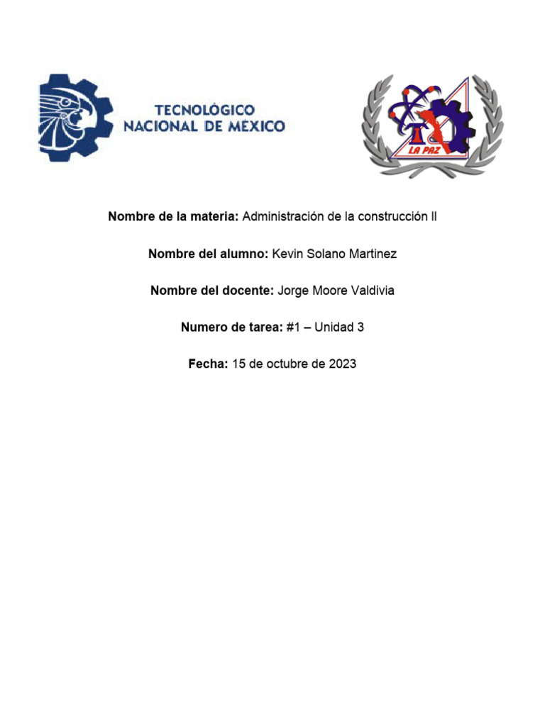 Tarea Admin. Constru. #1-Unidad 3 | PDF | Ingeniería | Arquitecto