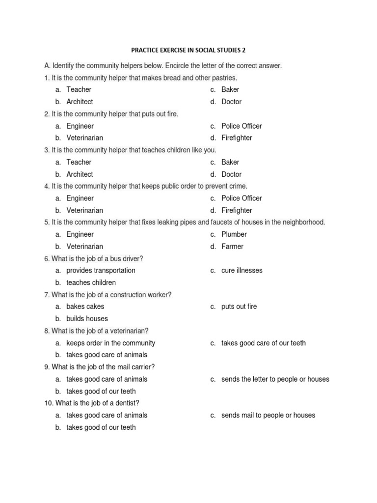 Community Helpers Practice Exercise | PDF