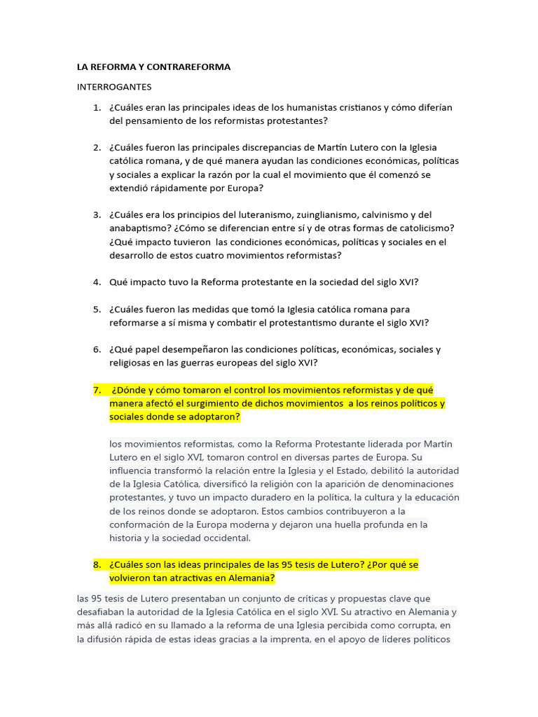 La Reforma y Contrareforma | PDF | protestantismo | Iglesia Católica