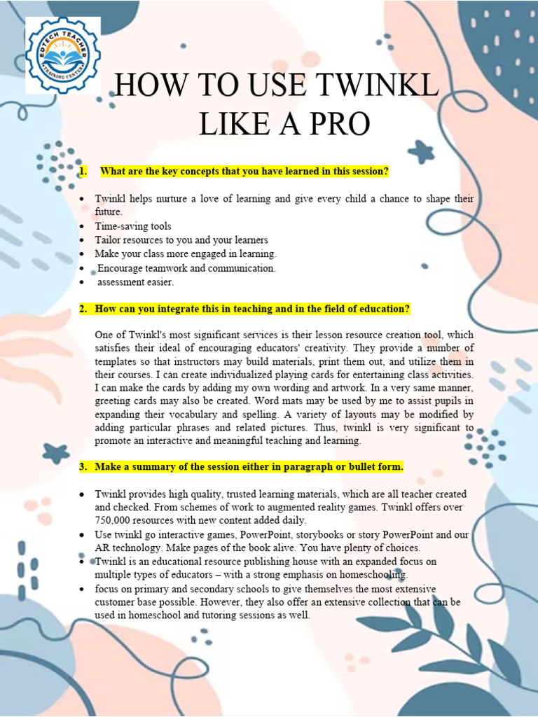 Maximizing Twinkl for Effective Teaching | PDF