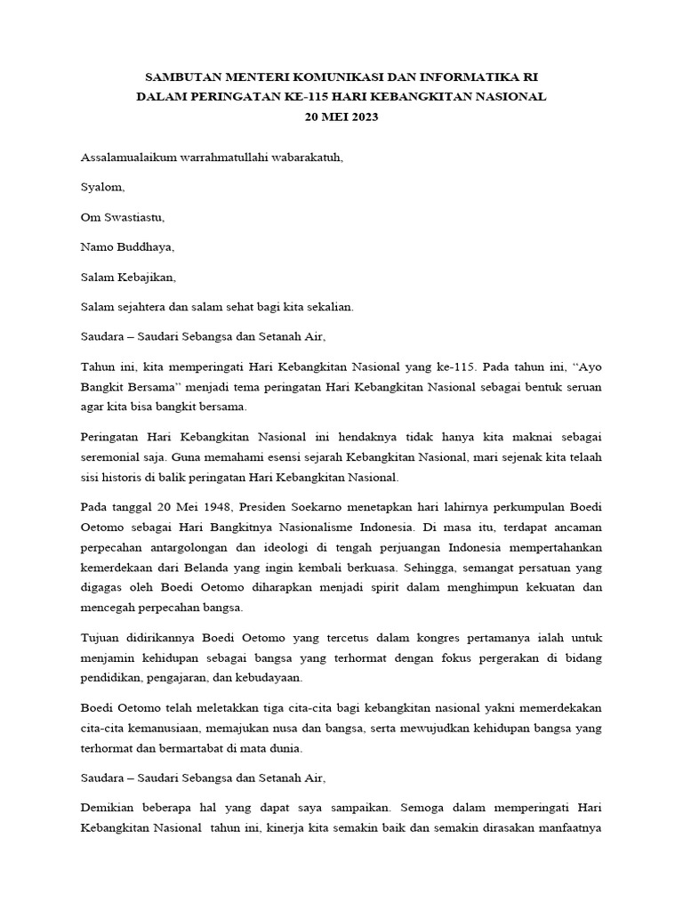 Pidato Harkitnas 23 | PDF Pidato Harkitnas 23 | PDF