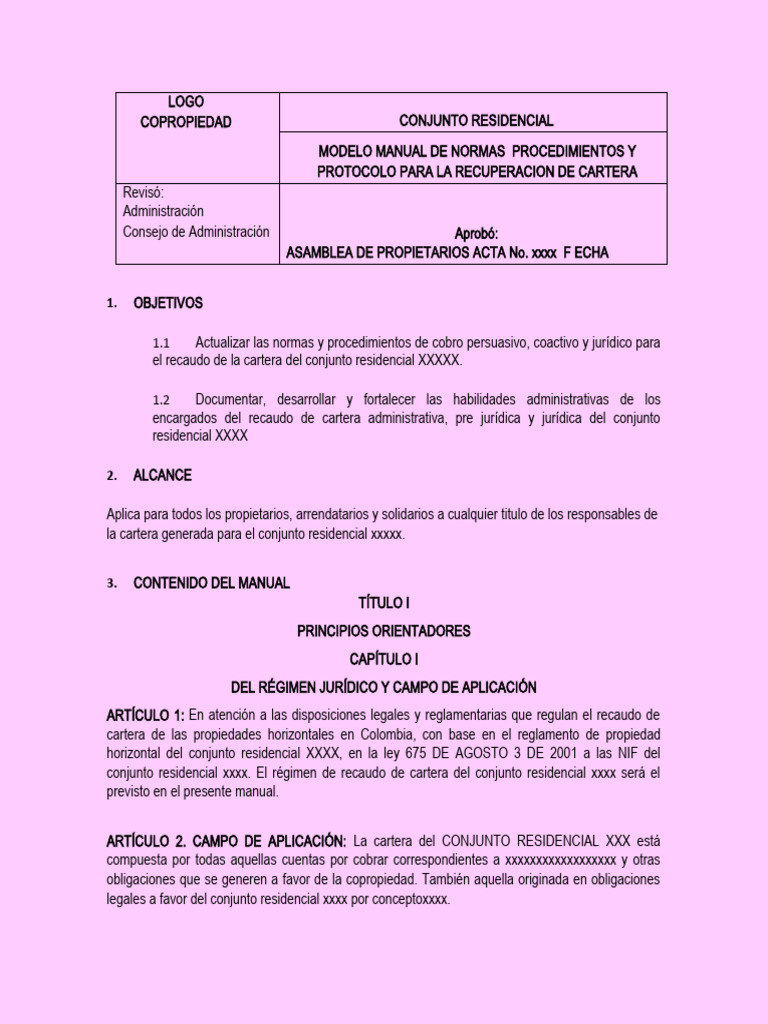 12 MODELO DE MODELO MANUAL DE PROCEDIMIENTOS DE RECAUDO DE CARTERA EN P ...