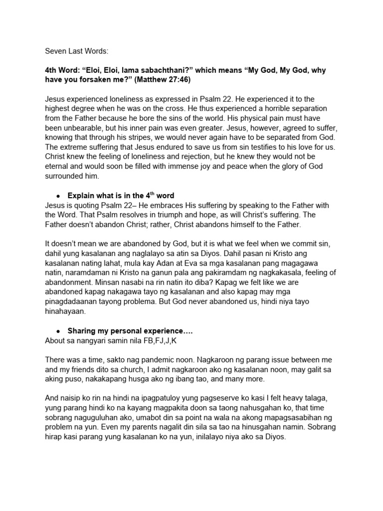 Seven Last Words Sharing | PDF | Jesus | Theology