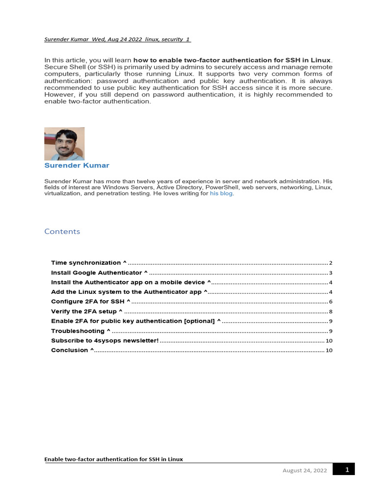 Enable Two Factor Authentication For Ssh In Linux Download Free Pdf