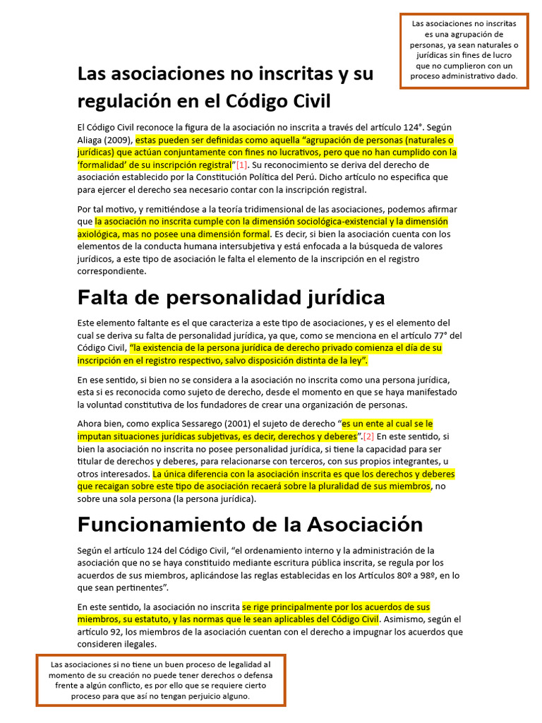 Regulación de Asociaciones No Inscritas | PDF | Propiedad | Derechos
