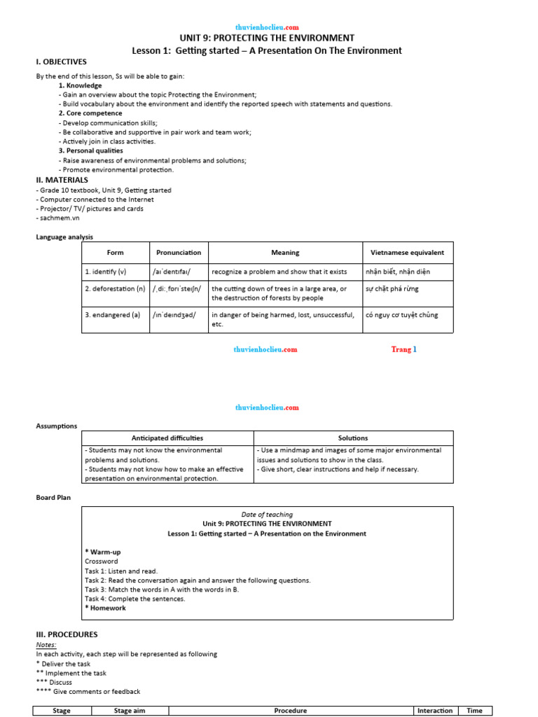 GA Tieng Anh 10 Global Unit 9 PROTECTING THE ENVIRONMENT | PDF | Stress ...