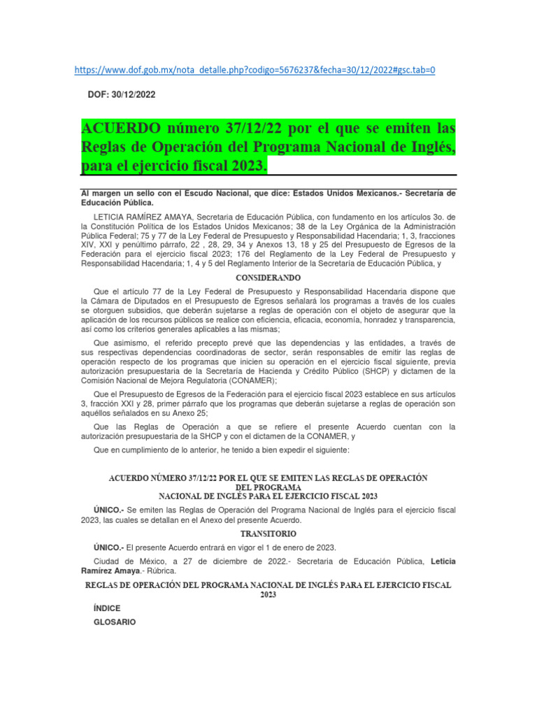 DOF Reglas de Operación PRONI 2023. Desafíos de La Educación. Fidel | Descargar gratis PDF ...
